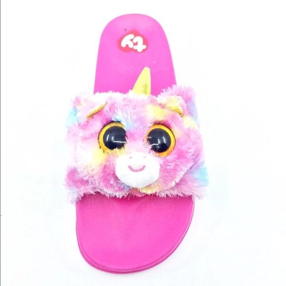 TY Beanie Boo | Shoes | Nwt Beanie Boo Girls Pink Fluffy Unicorn Slides ...